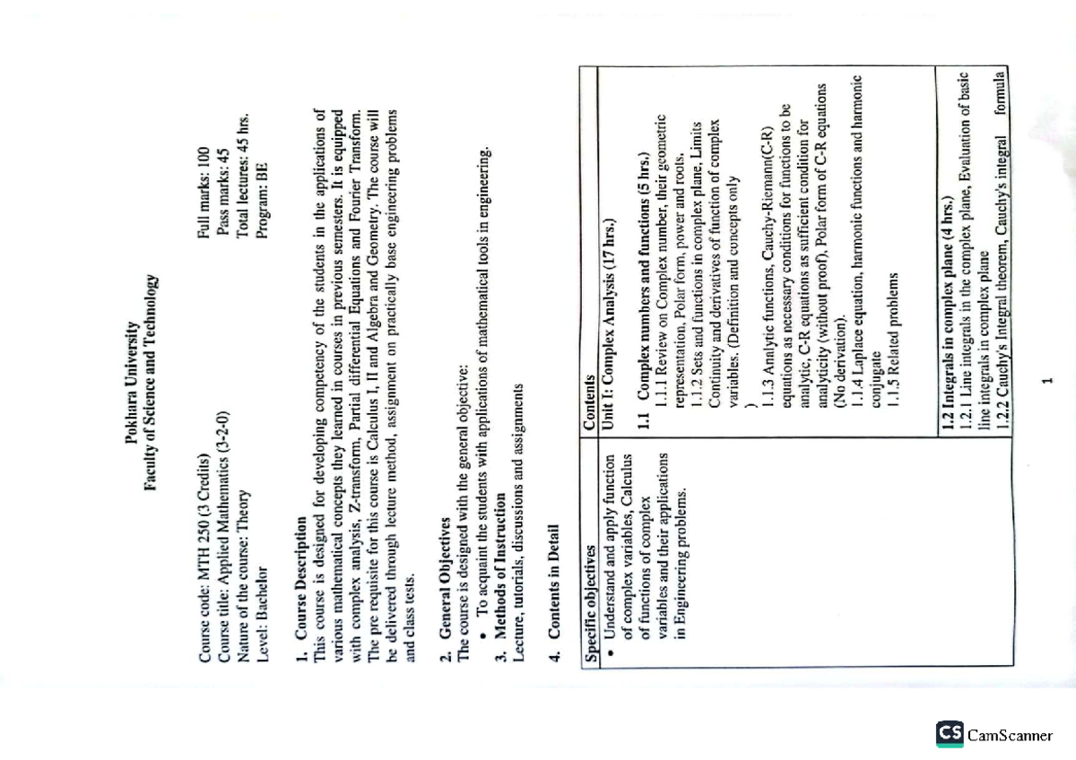 Applied Mathematics Course Notes - MTH 250 (BE 1) - Studocu