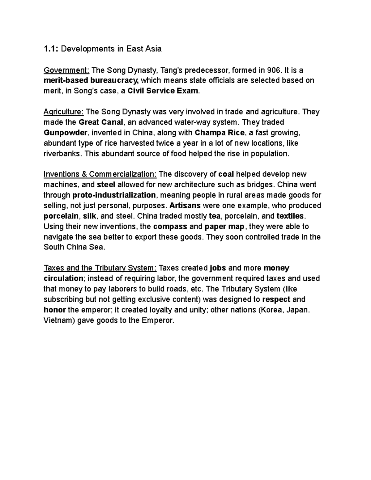 AP world notes - 1: Developments in East Asia Government: The Song ...