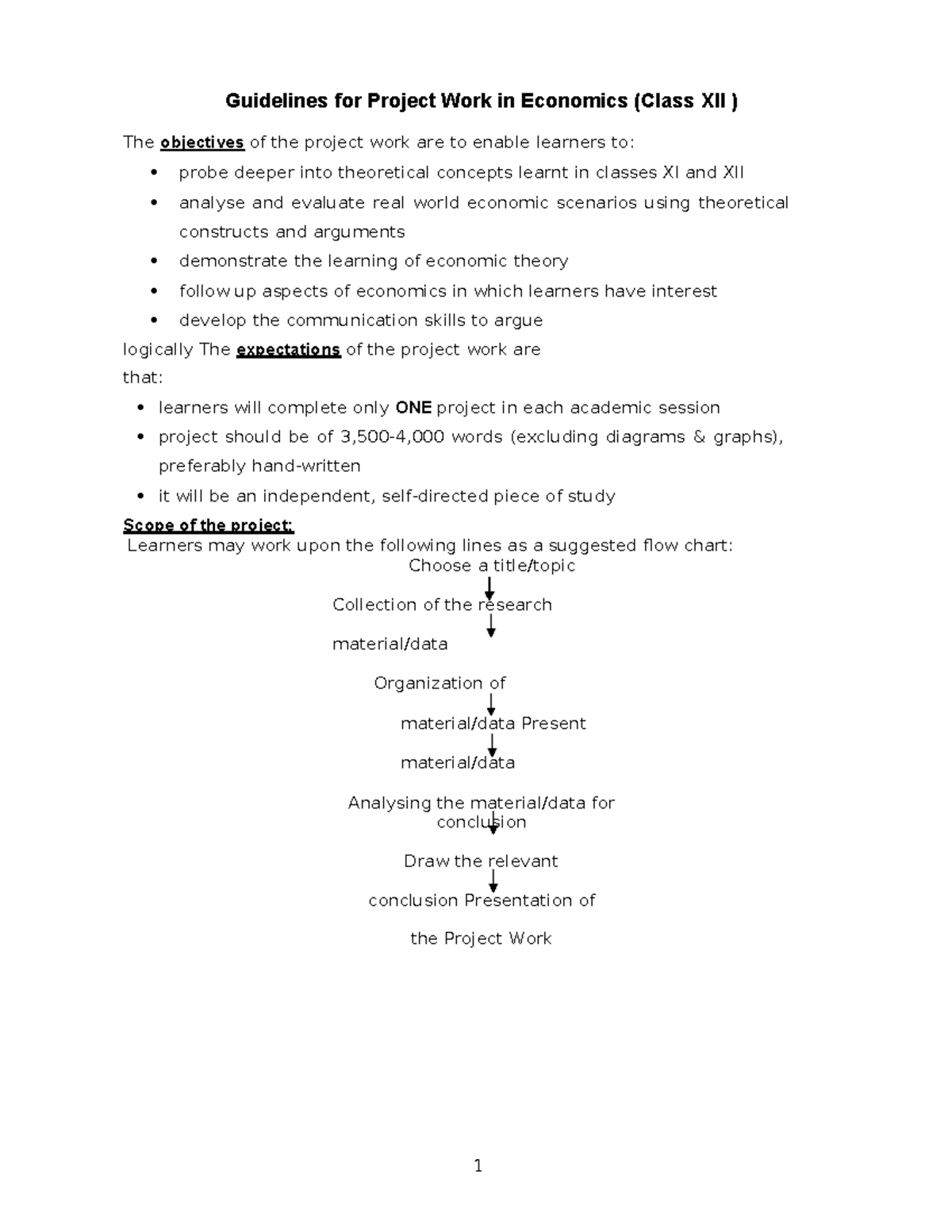 Grade 12 Economics - Project Work Guidelines (Class XII) - Studocu