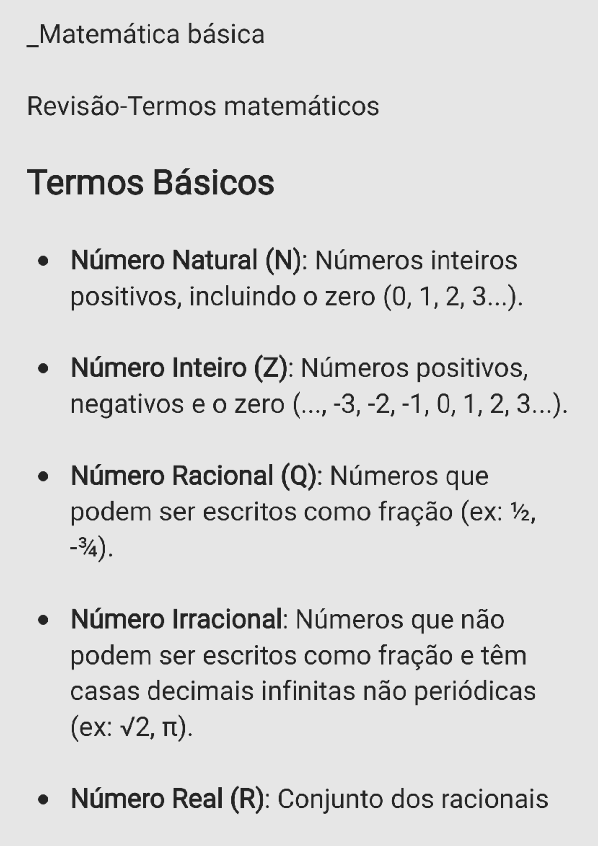 Revisão de Matemática Básica: Termos e Conceitos Fundamentais - Studocu