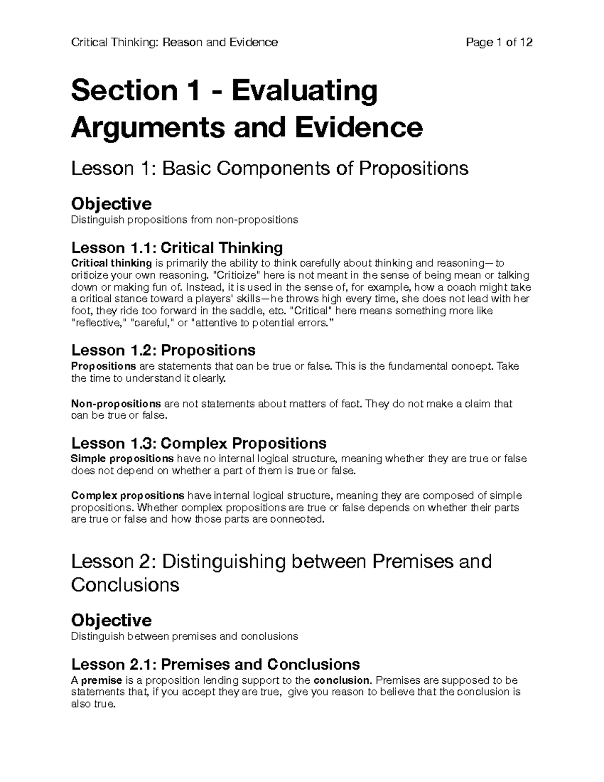 Critical Thinking: Lesson Notes on Reasoning & Evidence (CT101) - Studocu