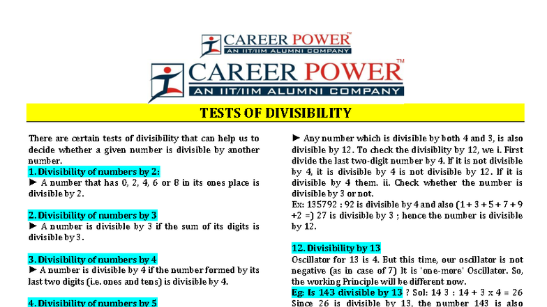 Math Tricks and Shortcuts: Tests of Divisibility and More - Studocu