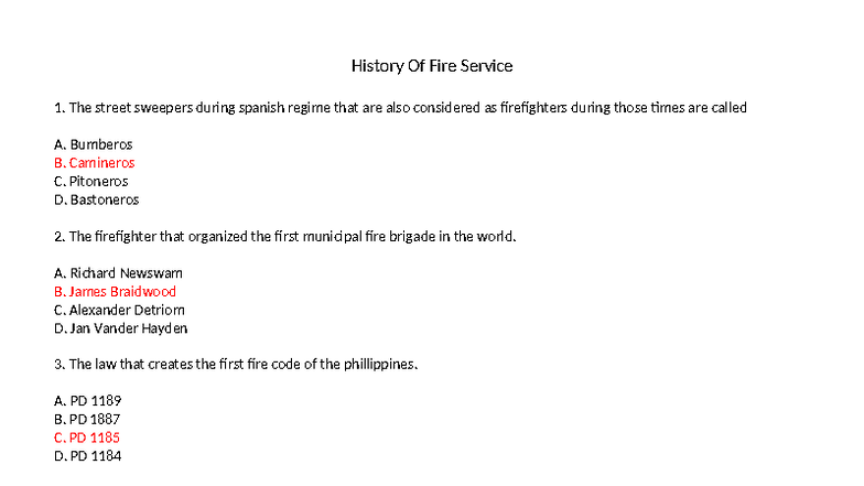 History of Fire Service Quiz Questions - Studocu