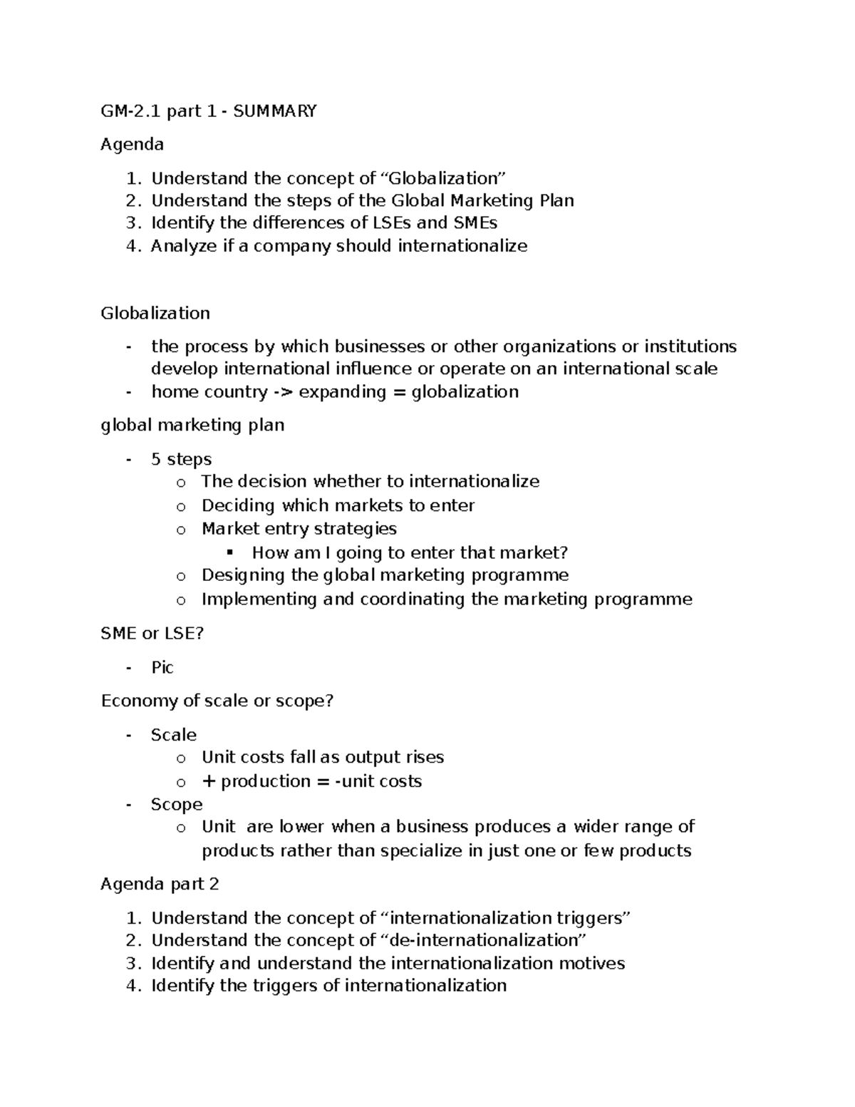 Global Marketing Plan Summary - GM Module 2 - Studocu