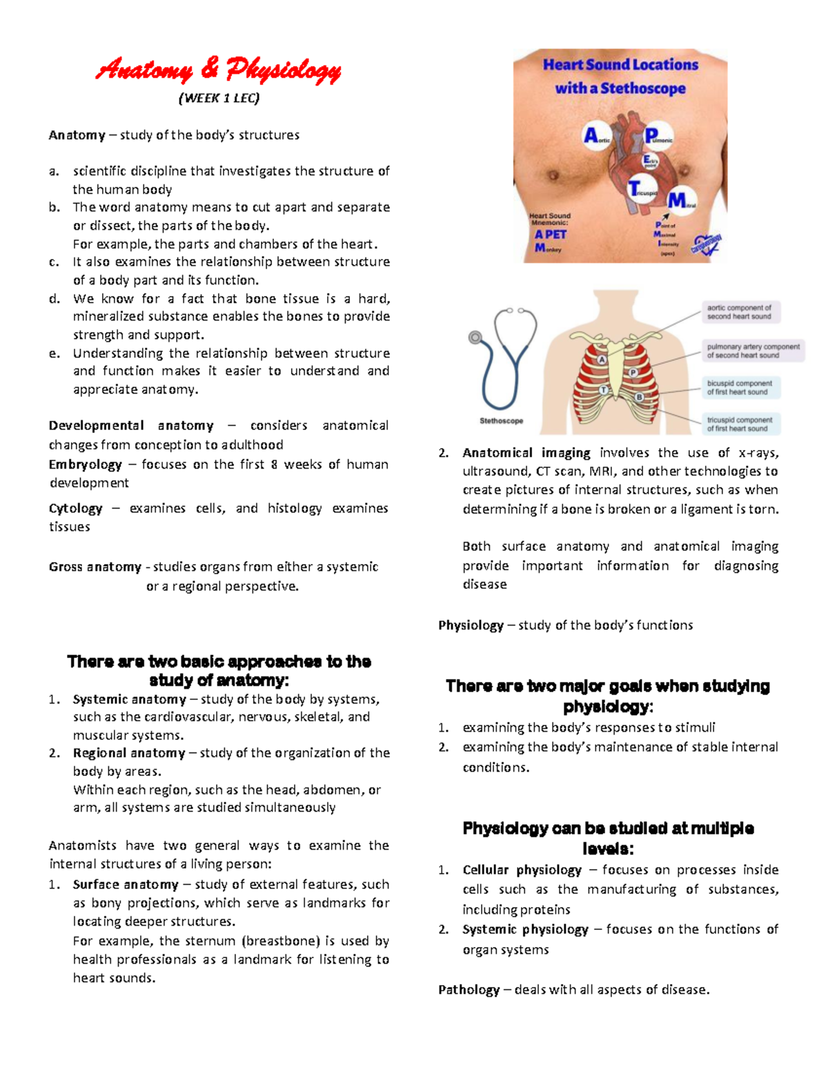 Anatomy & Physiology (ANAPHY-LEC WEEK 1) Overview and Key Concepts ...
