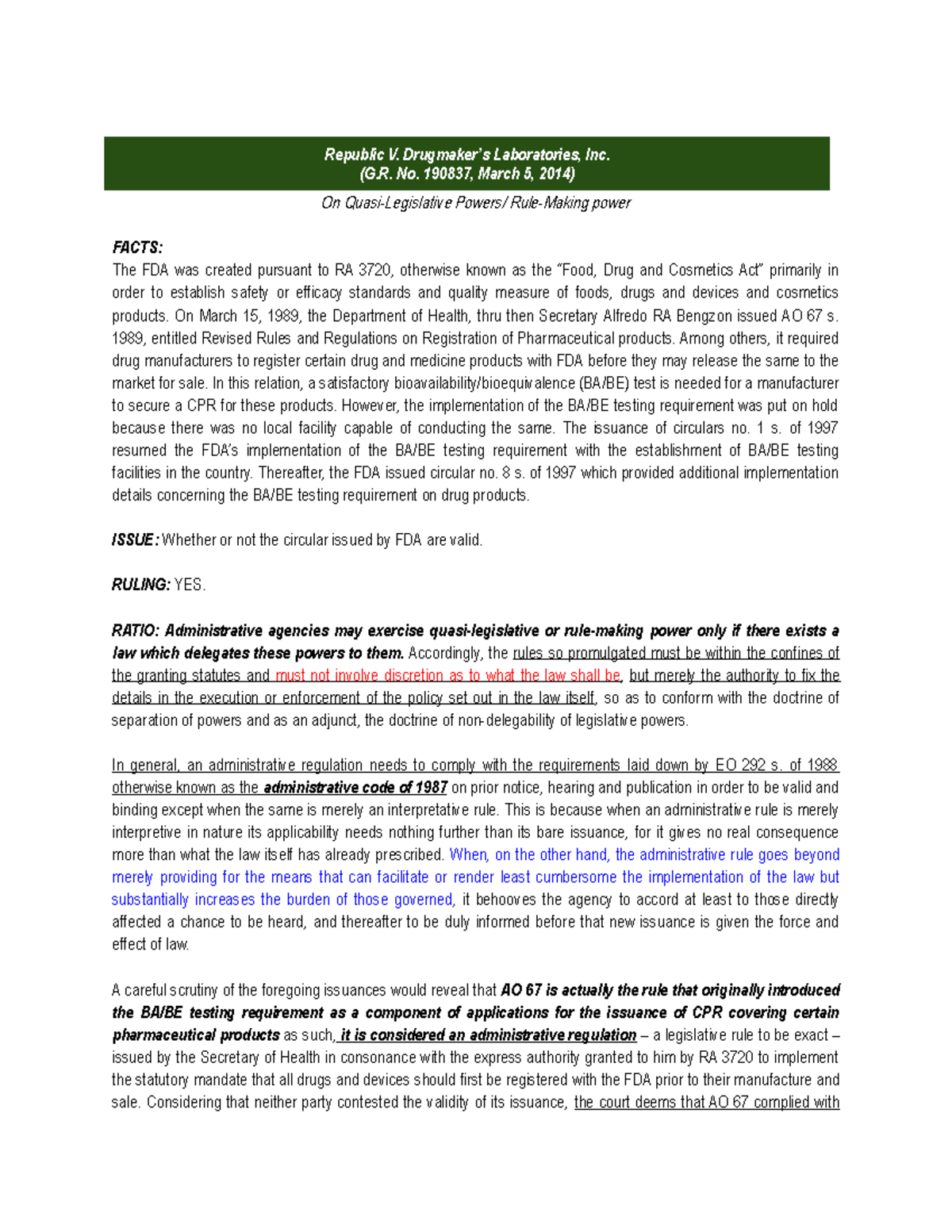 Republic V. Drugmaker’s Laboratories, Inc. (G.R. No. 190837, March 5 ...