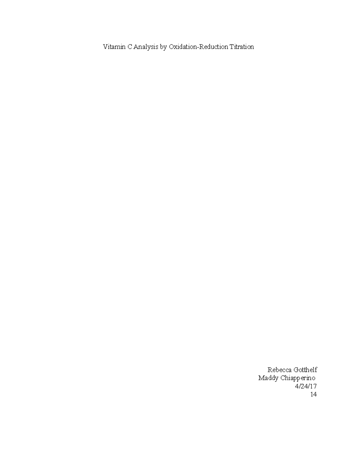 Chem Lab 11 - Vitamin C Analysis via Redox Titration Report - Studocu