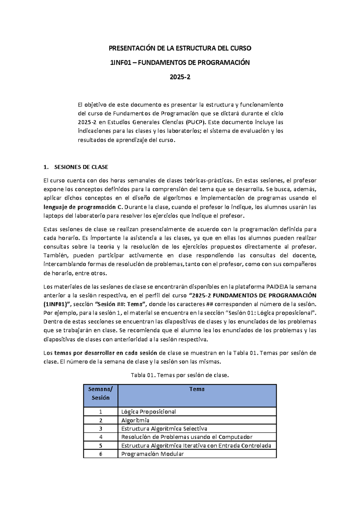 1INF01 Estructura y Funcionamiento del Curso de Programación - Studocu