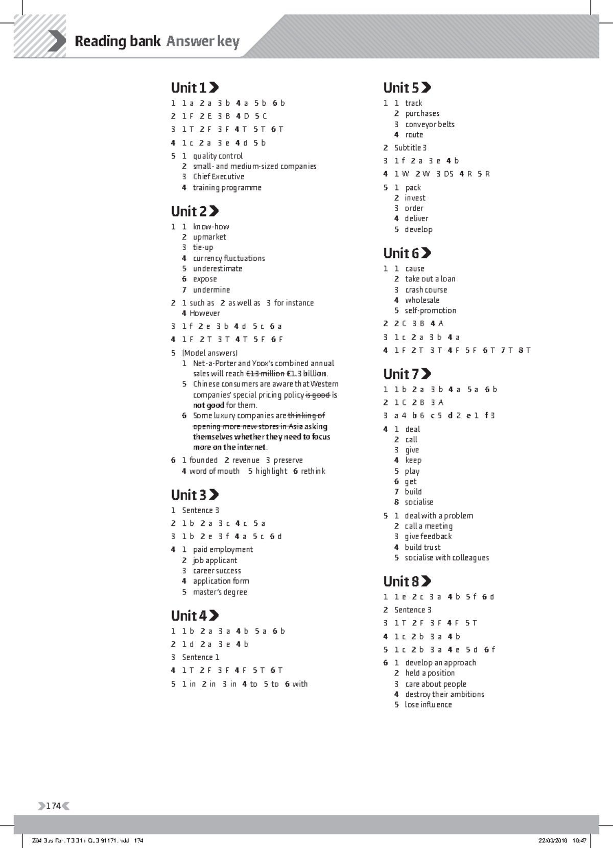 Bus Part B 1Reading Bank AK - 174 Unit 1 1 1 a 2 a 3 b 4 a 5 b 6 b 2 1 ...
