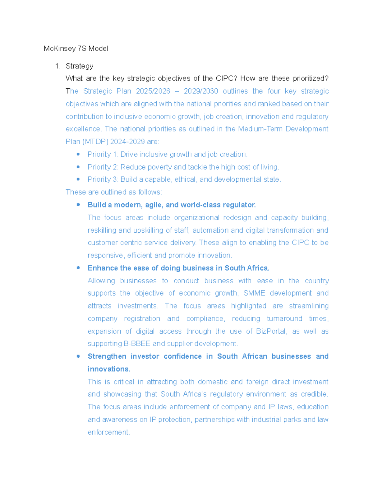 McKinsey 7S Model Analysis: CIPC Strategic Objectives & Execution - Studocu