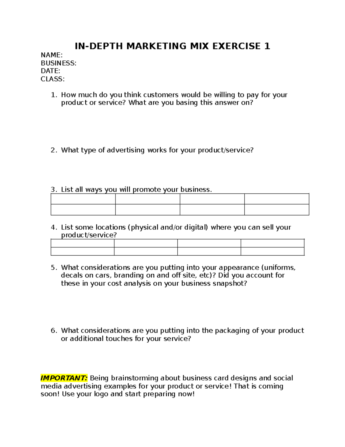 In-Depth Marketing Mix Exercise 1: Strategies & Considerations - Studocu