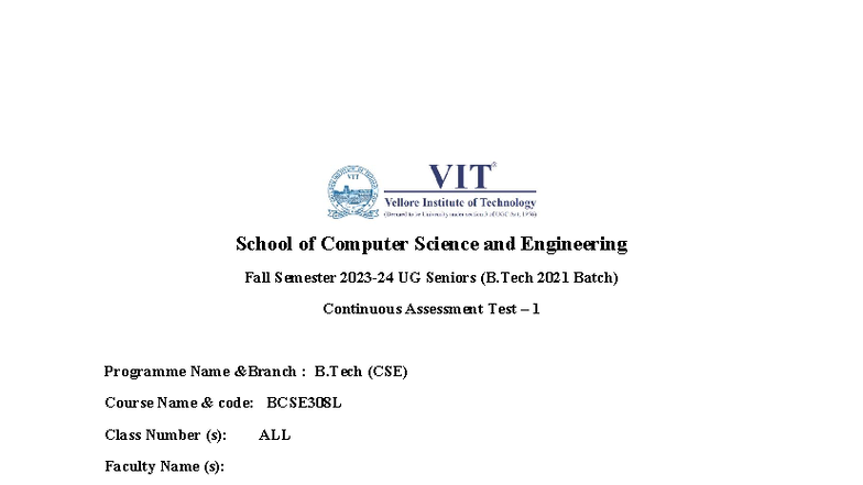 BCSE308L Continuous Assessment Test 1 Notes for B.Tech (CSE) 2021 Batch ...
