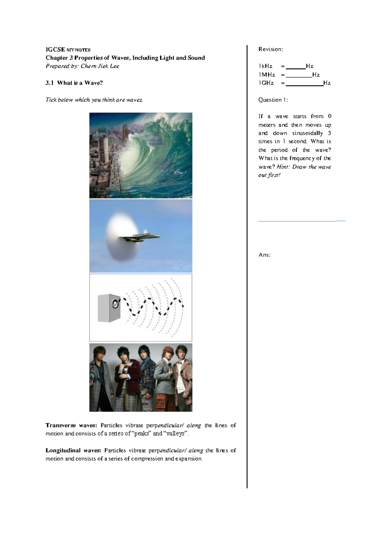 IGCSE MY NOTES: Chapter 3 - Properties of Waves (Light & Sound) - Studocu