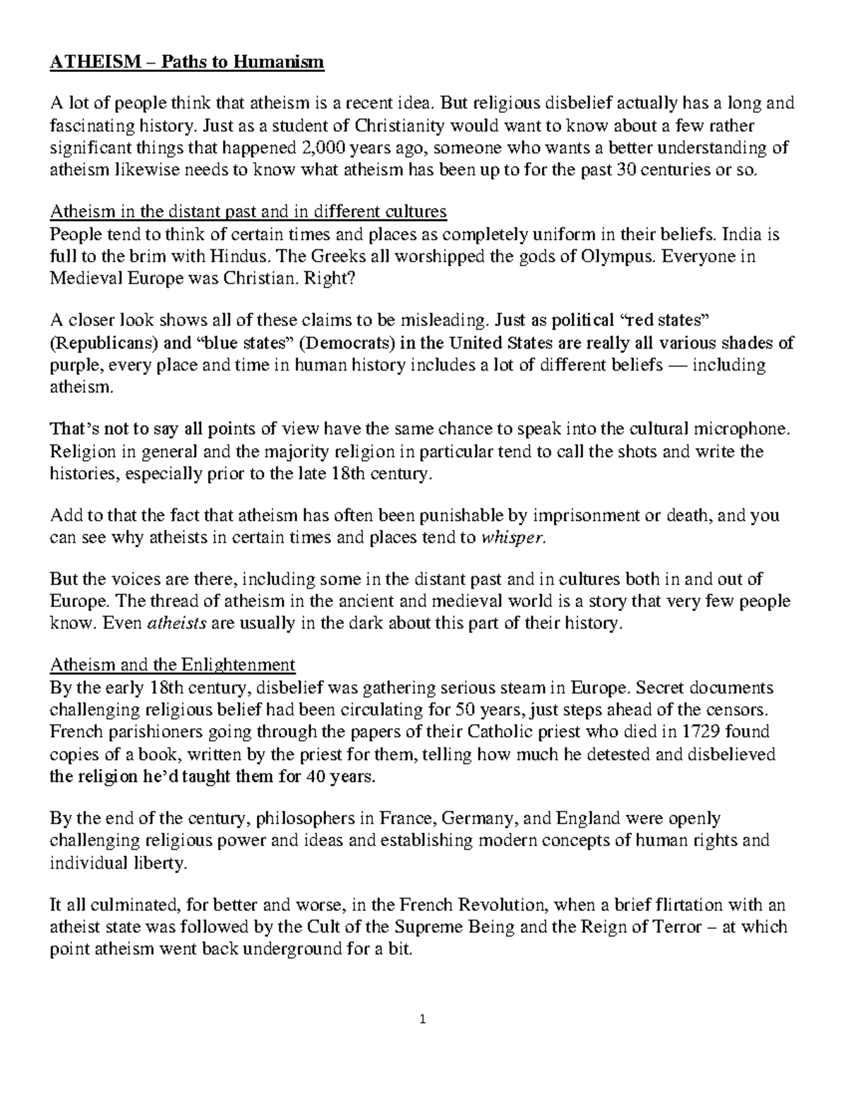 ATHEISM: Historical Perspectives on Humanism and Disbelief - Studocu