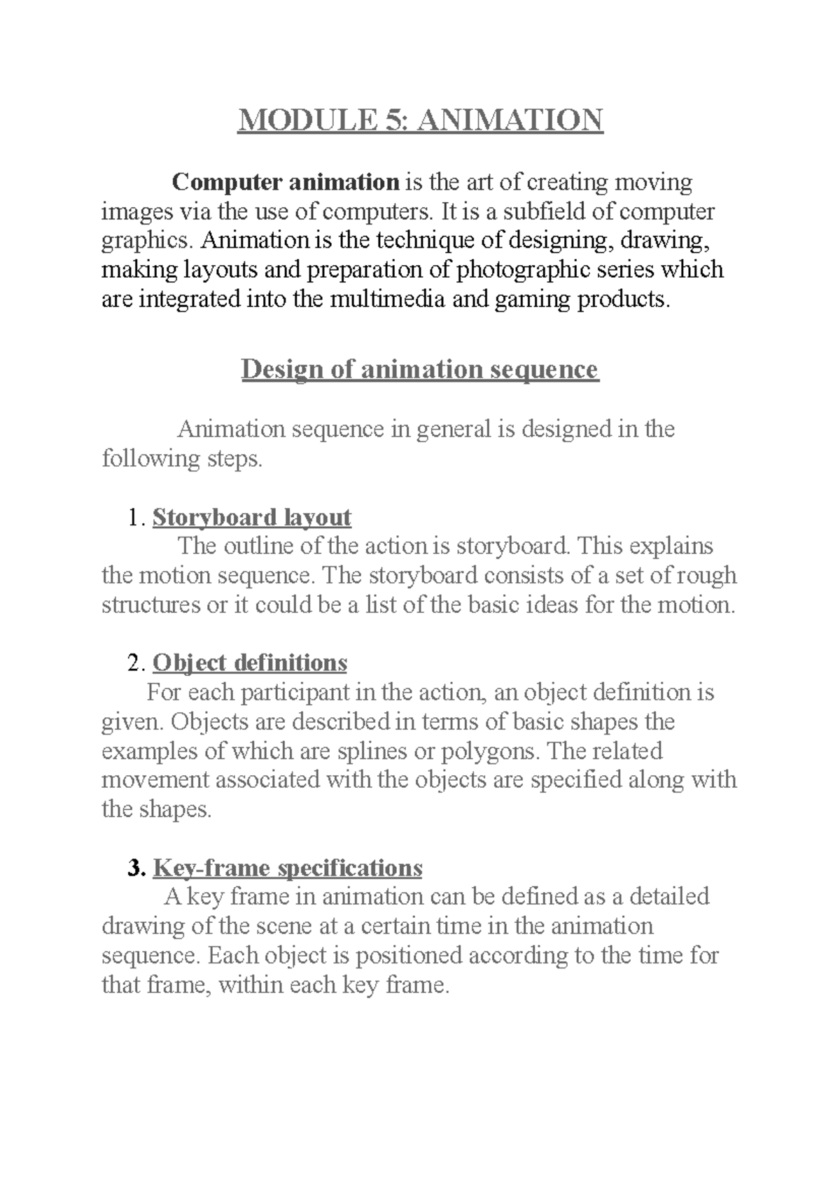 Module 5(graphics) - CG notes - MODULE 5: ANIMATION Computer animation ...