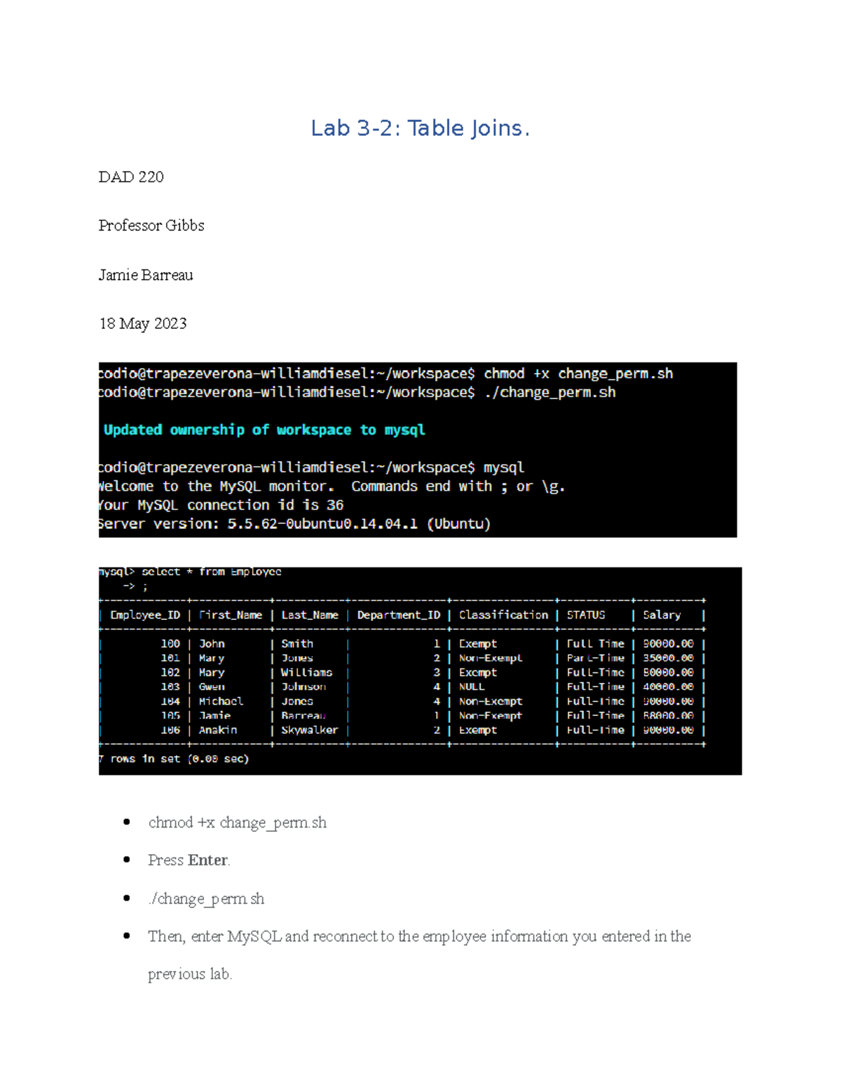 DAD 220 Lab 3-2: Exploring Table Joins and Employee Data - Studocu