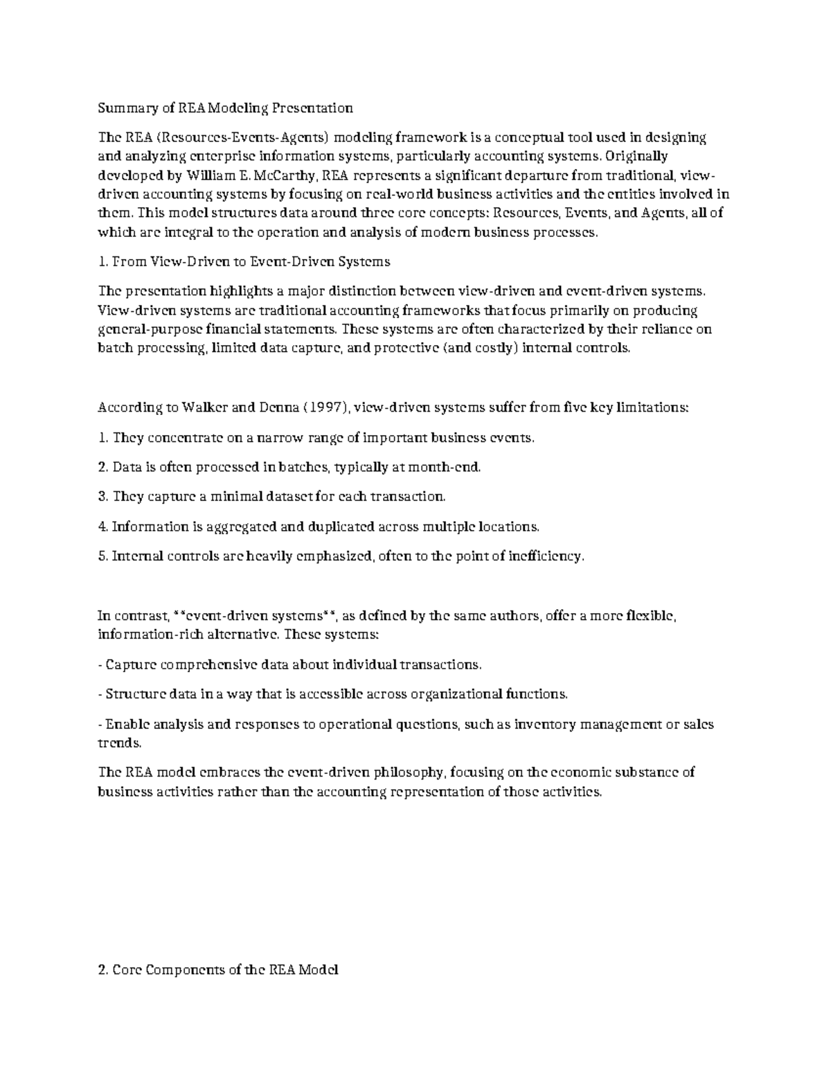 Summary of REA Modeling Framework Presentation - Studocu