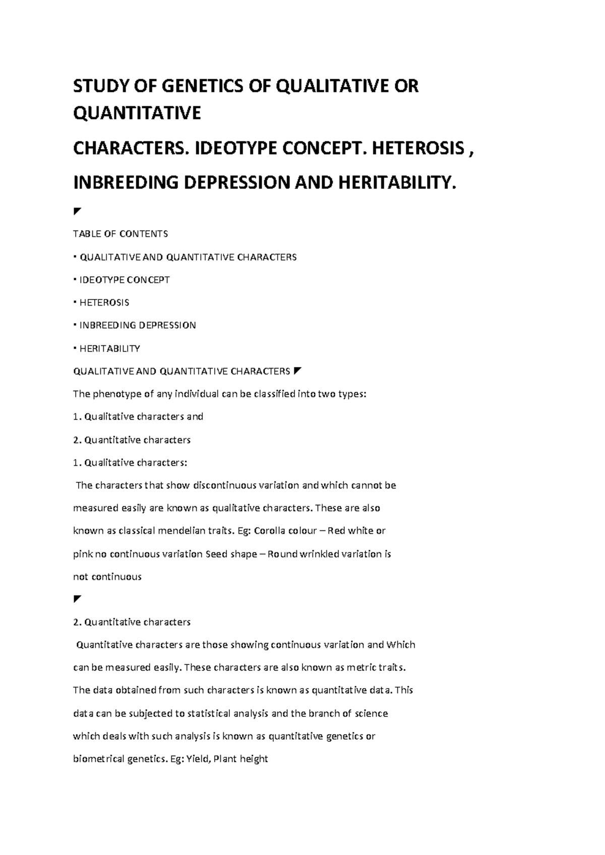 Study of Qualitative & Quantitative Genetics Concepts (Gen 101) - Studocu