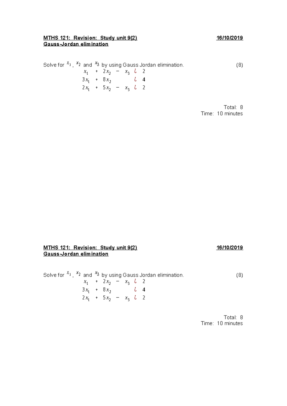 MTHS 121 Revision Study unit 9 2 - MTHS 121: Revision: Study unit 9(2 ...