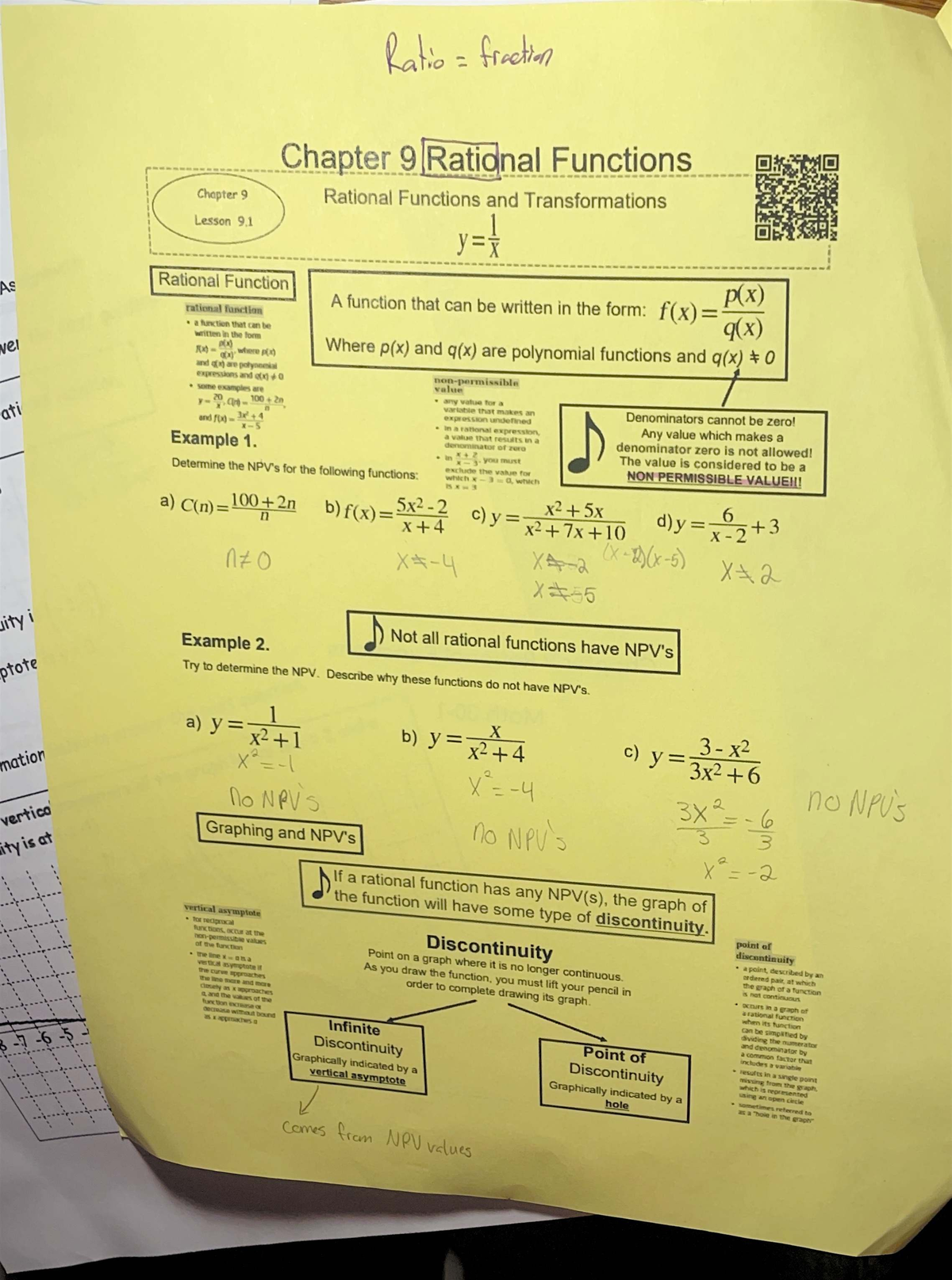 Chapter 9: Rational Functions and Transformations (Lesson 9.1) - Studocu