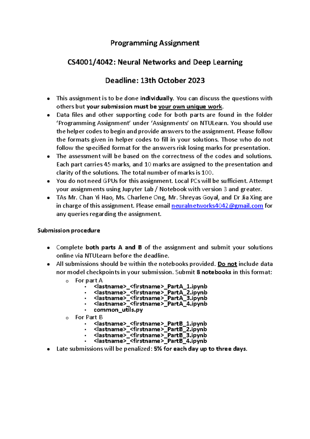 Assignment1-Brief - Programming Assignment CS4001/4042: Neural Networks ...