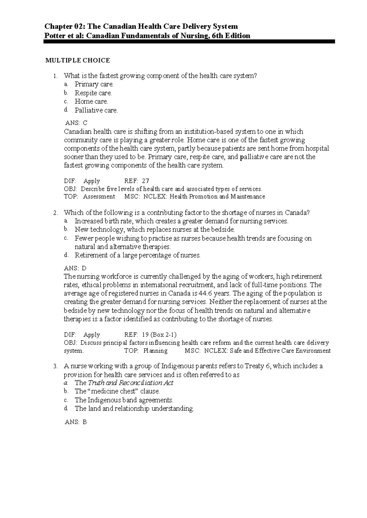 Chapter 02: Overview of the Canadian Health Care Delivery System - Studocu