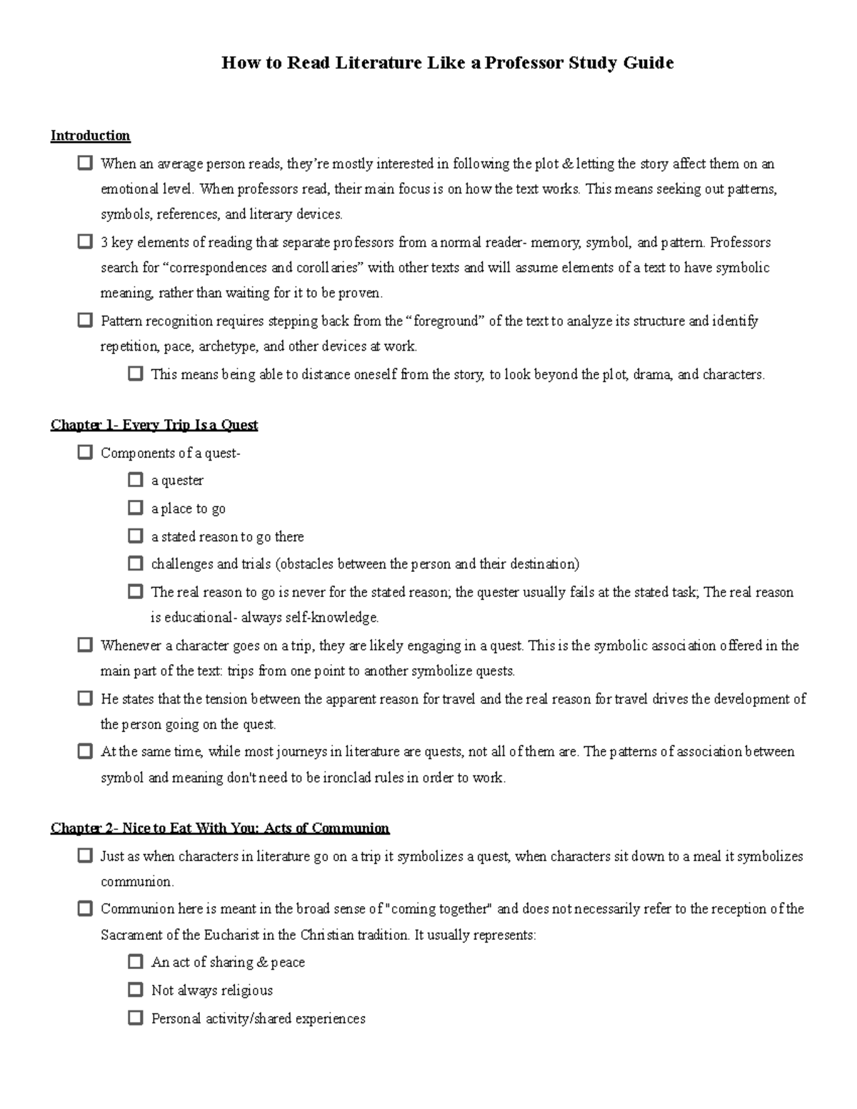 How to Read Literature Like a Professor Study Guide - How to Read ...