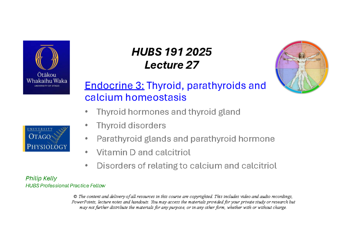 HUBS 191 Lecture 27: Endocrine System - Thyroid & Calcium Homeostasis ...
