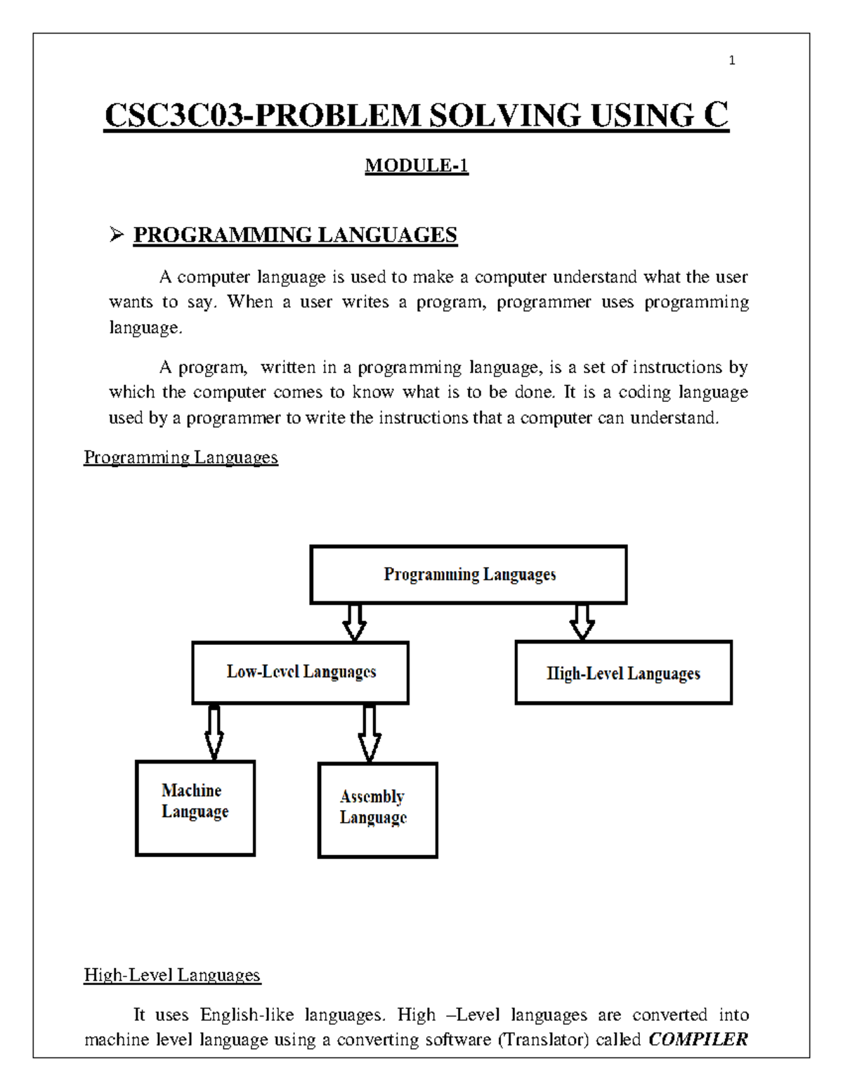 CSC3C03-Overview of Problem Solving Techniques in C Programming - Studocu