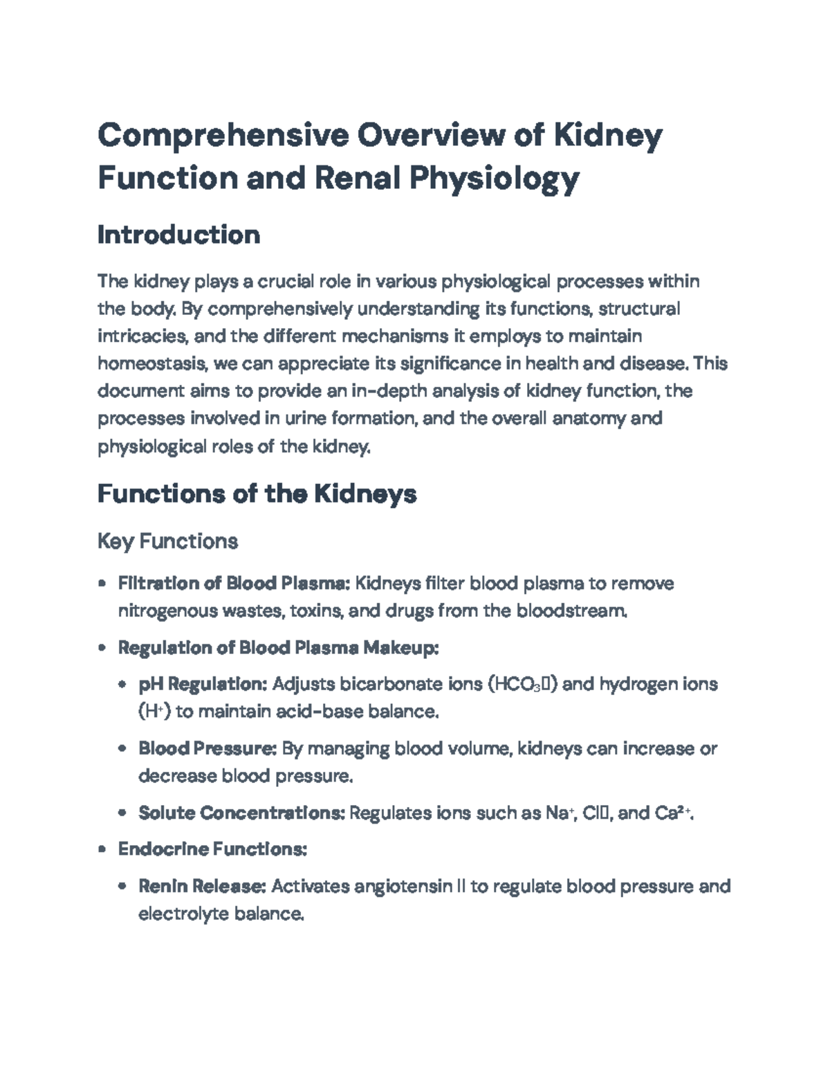 Renal Physiology and Function: Comprehensive Overview of Kidney Processes - Comprehensive ...