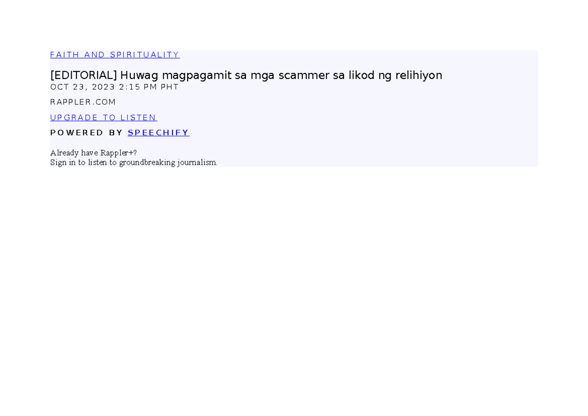 Editoryal Kulto - Editorial Sample - F A I T H A N D S P I R I T U A L ...