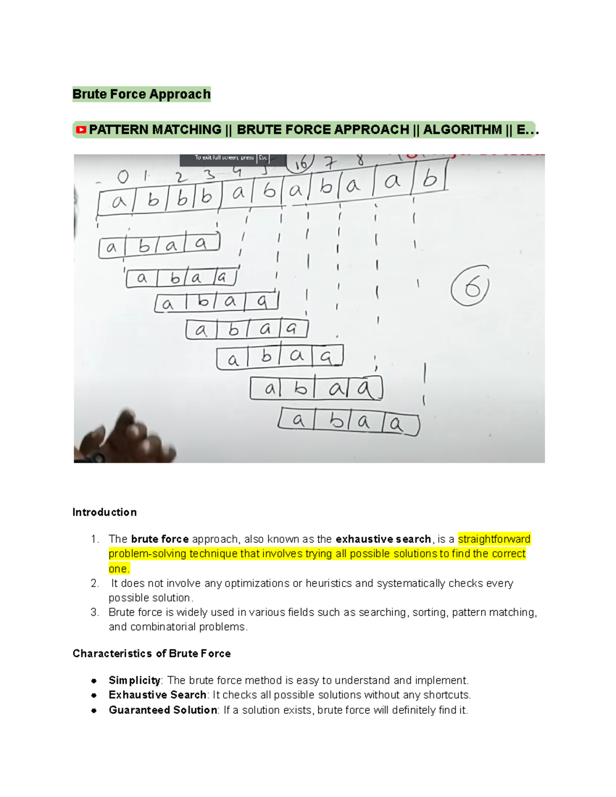 Brute Force & Advanced Pattern Matching Algorithms (CS 101) - Studocu