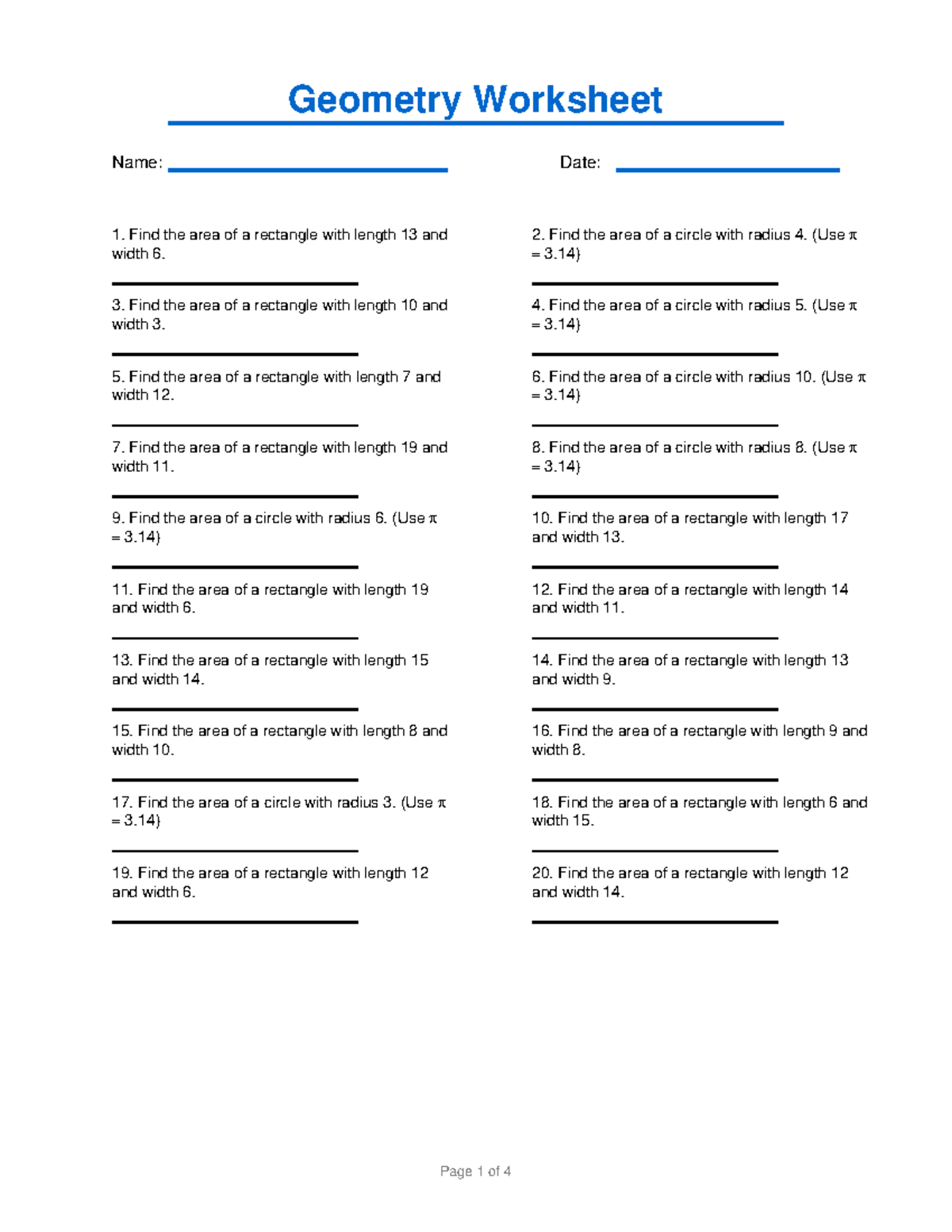 Geometry Worksheet 6 - Area Calculations and Word Problems - Studocu
