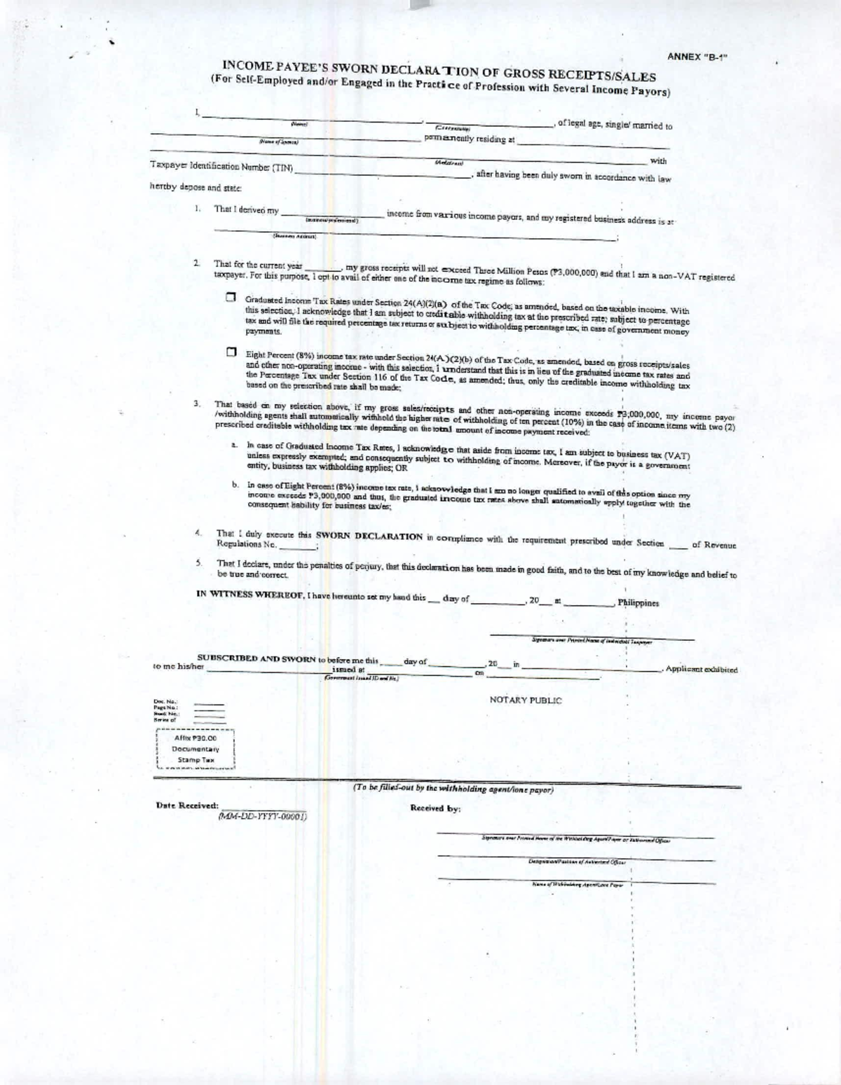 Sworn Declaration of Gross Income (Annex B-1) - Studocu