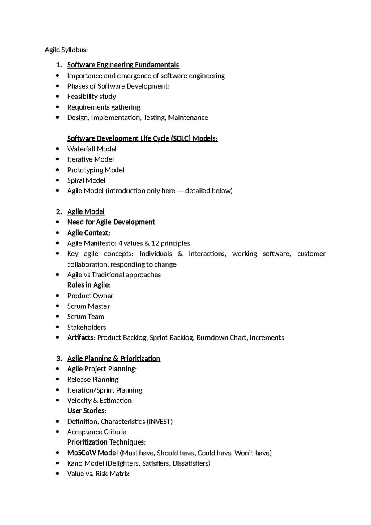 Agile Syllabus (CS101): Software Engineering & Agile Methodologies Overview - Studocu