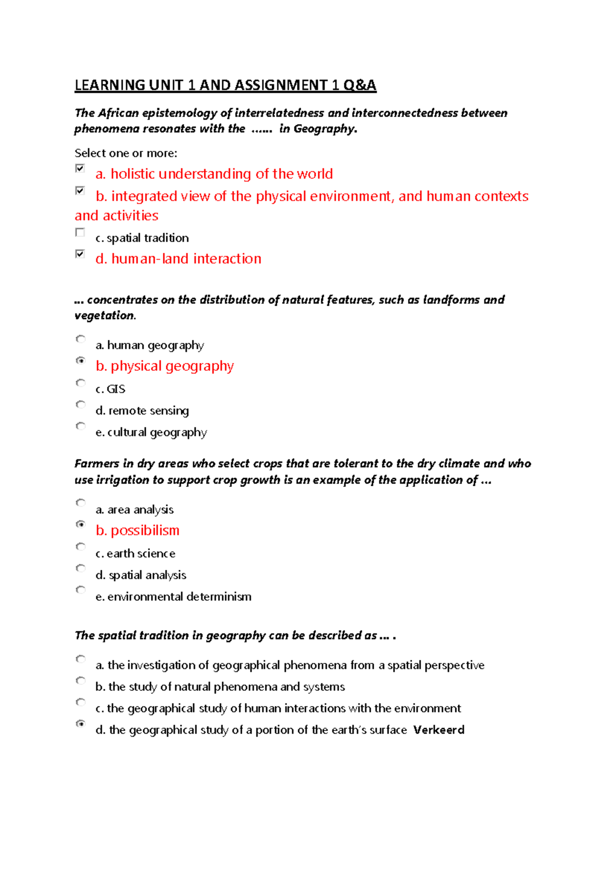 Learning UNIT 1 Q&A - Geography Concepts and Interrelatedness - Studocu