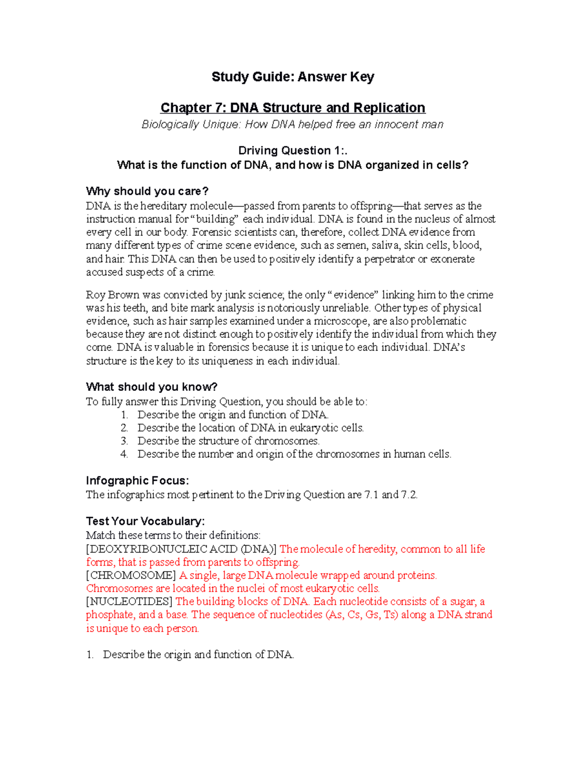 CH 7 Biology - DNA Structure, Replication, & Profiling Study Guide ...