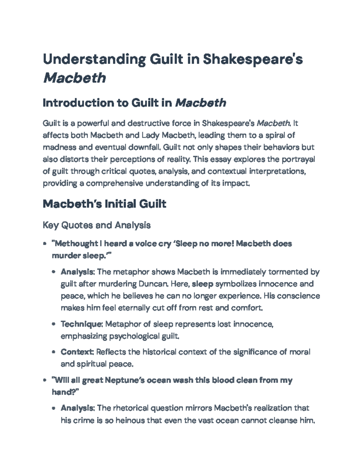 Exploring Guilt in Shakespeare's Macbeth: Themes and Analyses ...