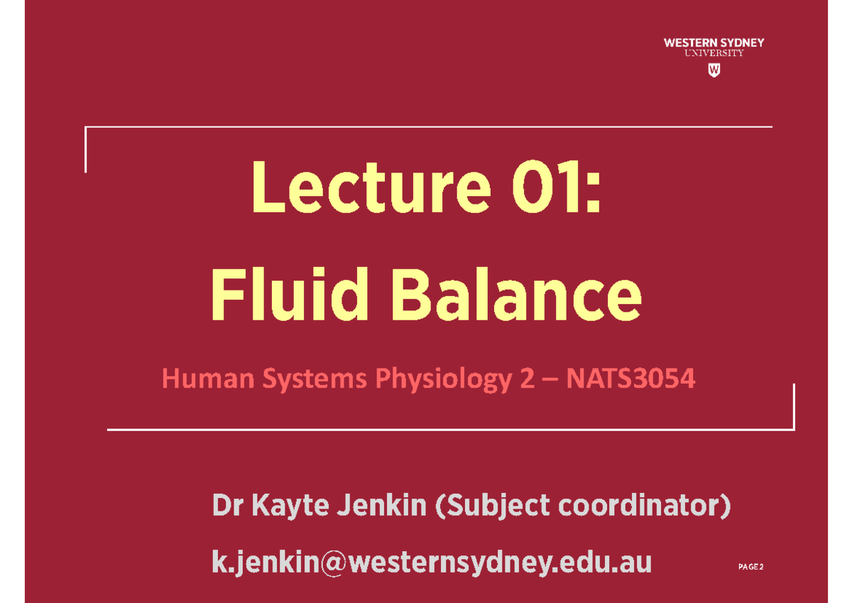 Lecture 01: Fluid Balance in Human Physiology NATS3054 - Studocu