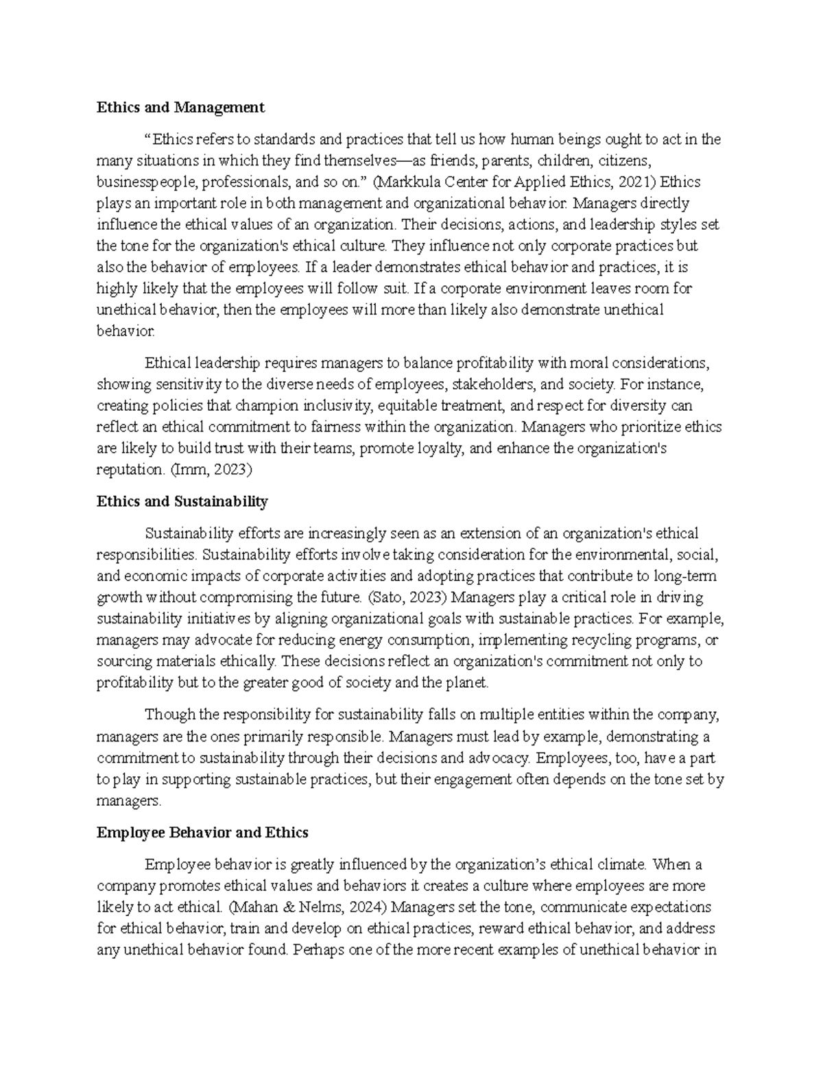 Ethics and Management: Discussion Forum Unit 1 Insights - Studocu