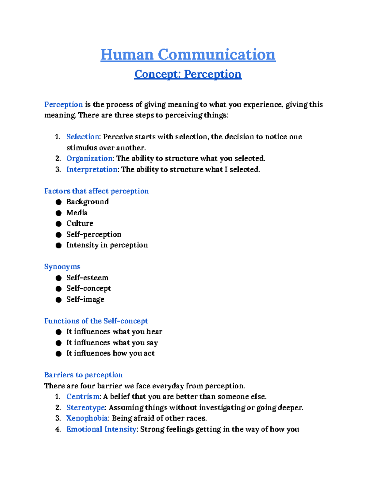 What is perception? - Human Communication Concept: Perception Perception is the process of ...