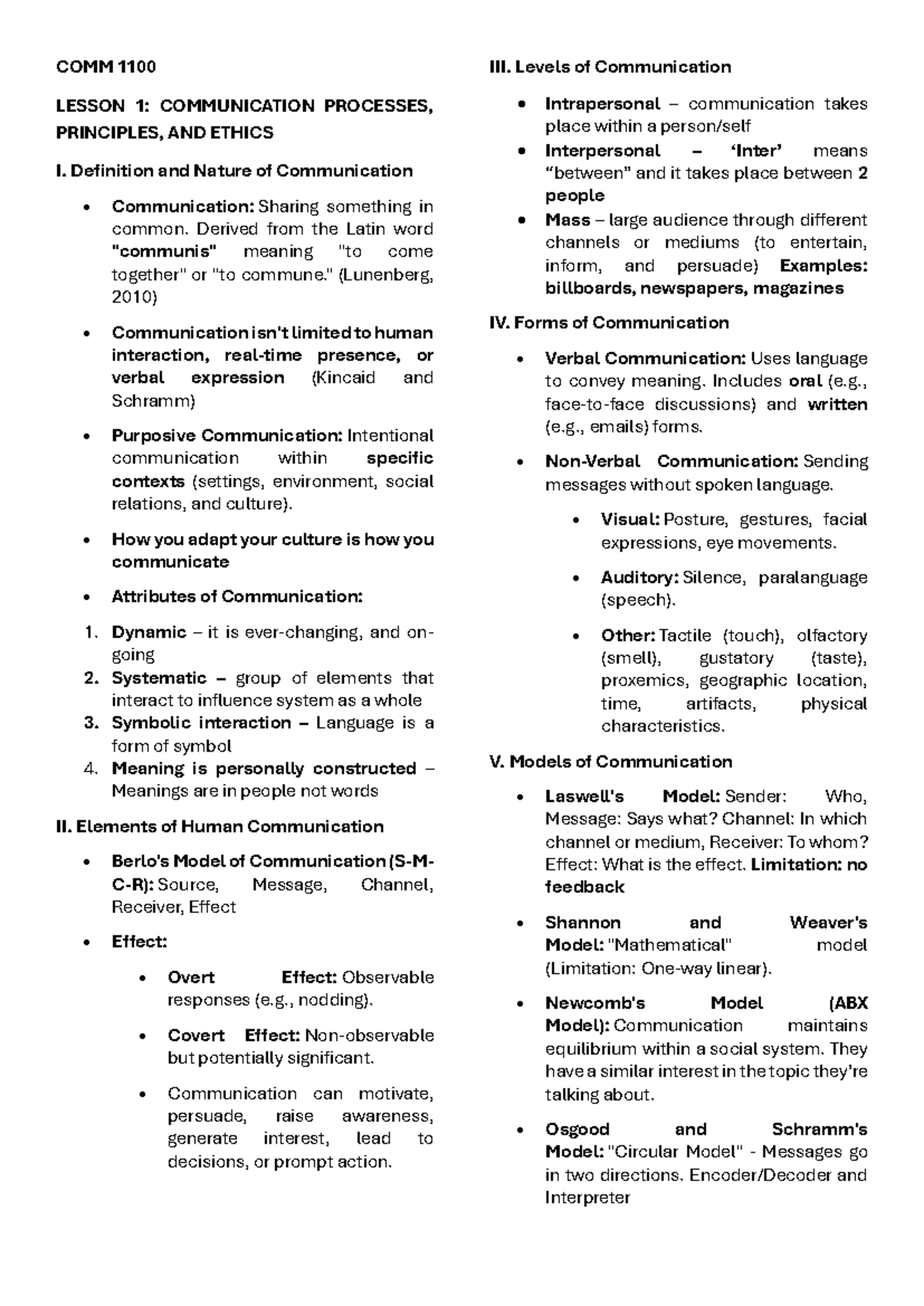 COMM 1100 - Lesson 1: Communication Processes, Principles, and Ethics - Studocu