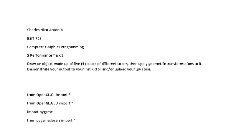 BSIT 703 Computer Graphics Programming: Performance Task 1 - Studocu