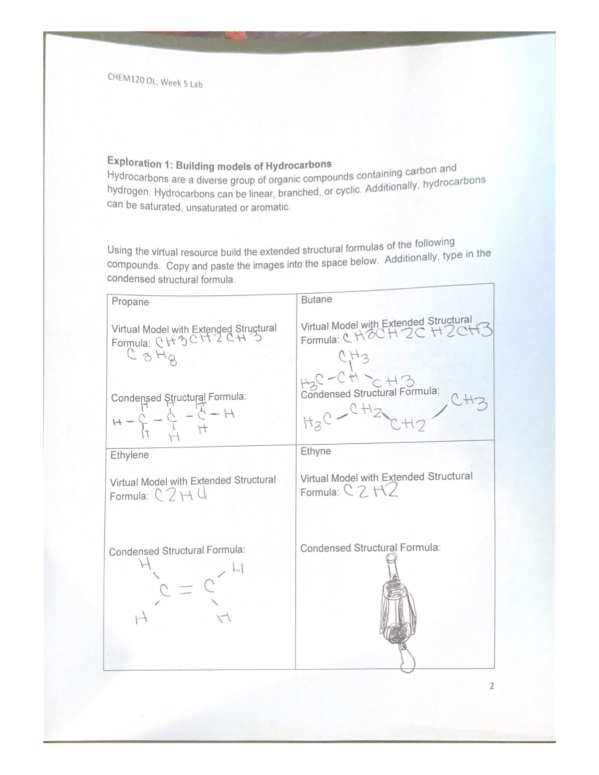 CHEM120 OL, Week 5 Lab - Hydrocarbons & Functional Groups Summary - Studocu