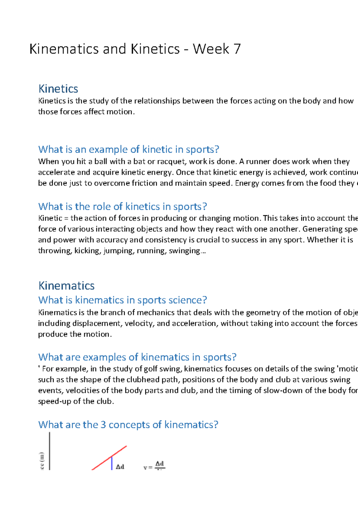 Kinematics and Kinetics Concepts in Sports Science - Week 7 - Studocu