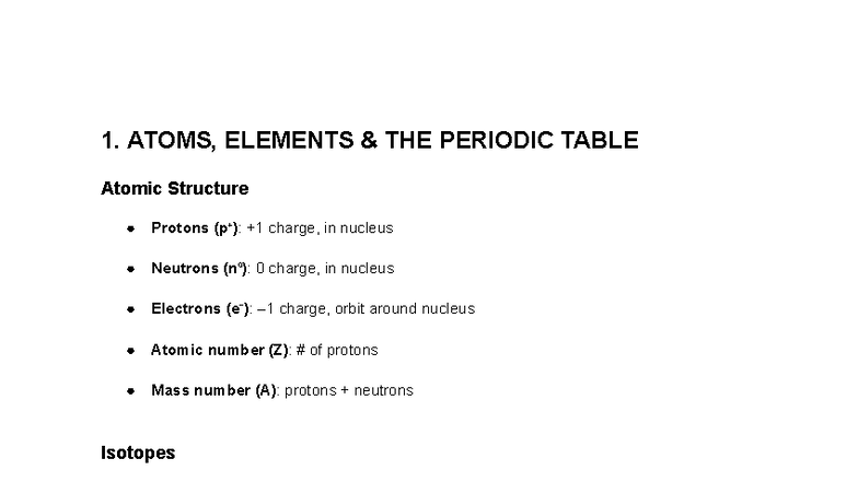 Chemistry Notes: ATOMS, BONDING, GAS LAWS & REDOX (CHEM 101) - Studocu