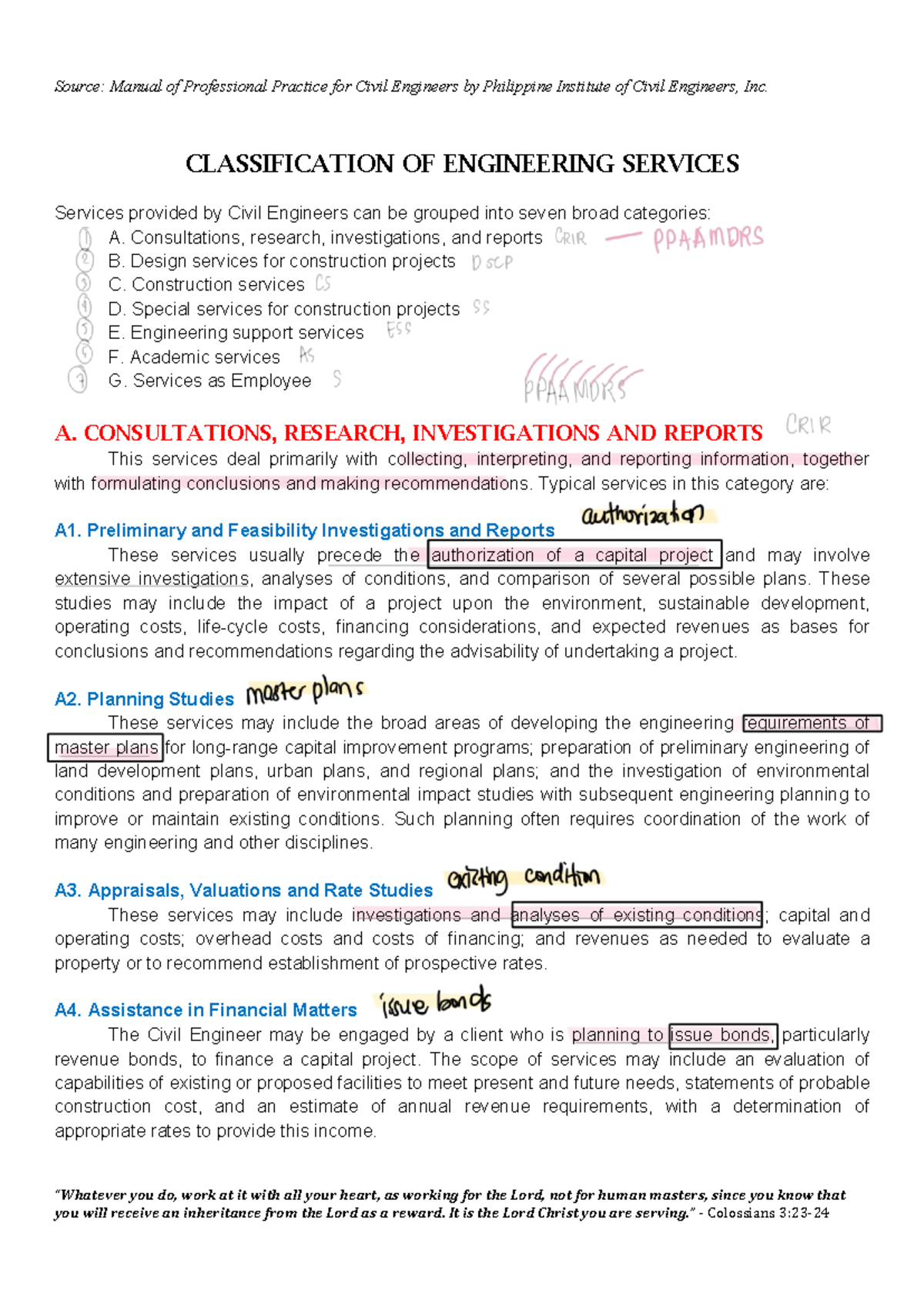 Classification of Engineering Services for Civil Engineers (PICE) - Studocu