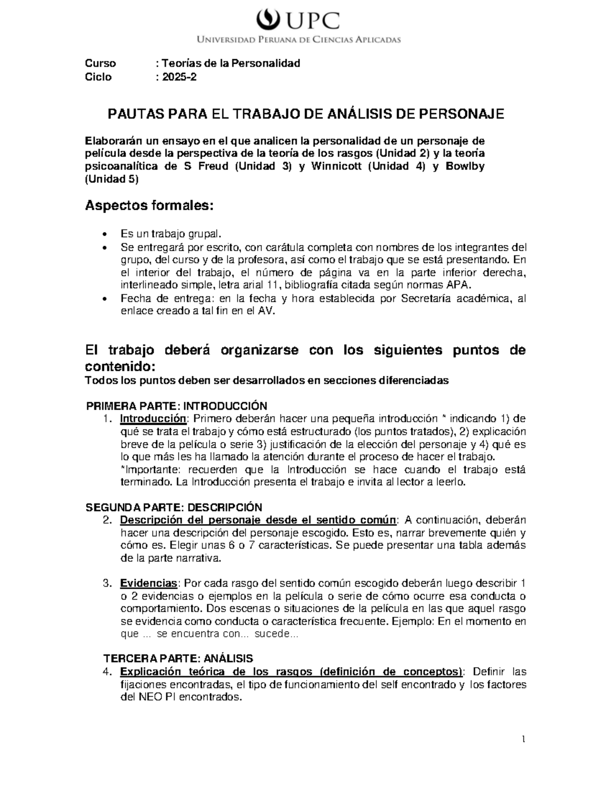Curso Ciclo: Teorías de la Personalidad - Análisis de Personaje (TP ...