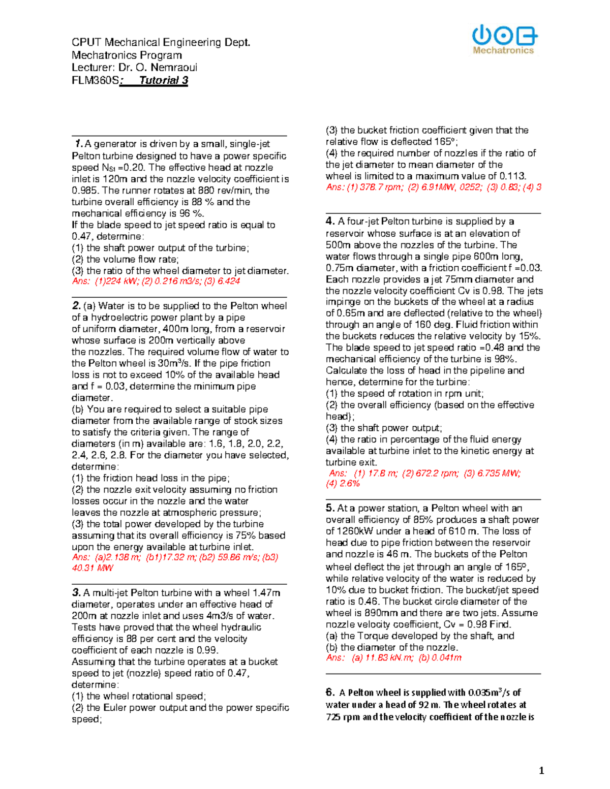 FLM3B0S TD 3 - Solutions & Tutorial - CPUT Mechanical Engineering Dept ...