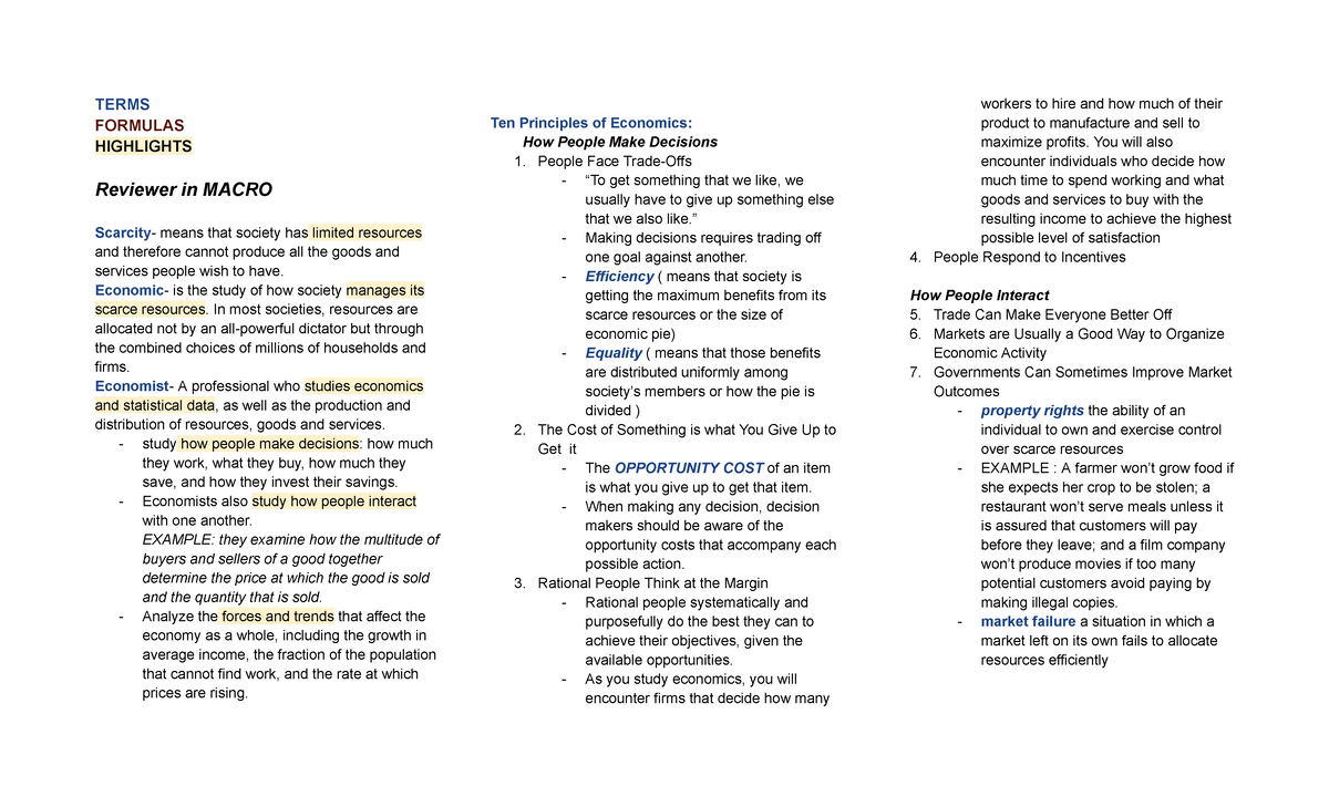 ECO-101 Macro Economics Final Review Notes & Highlights - Studocu